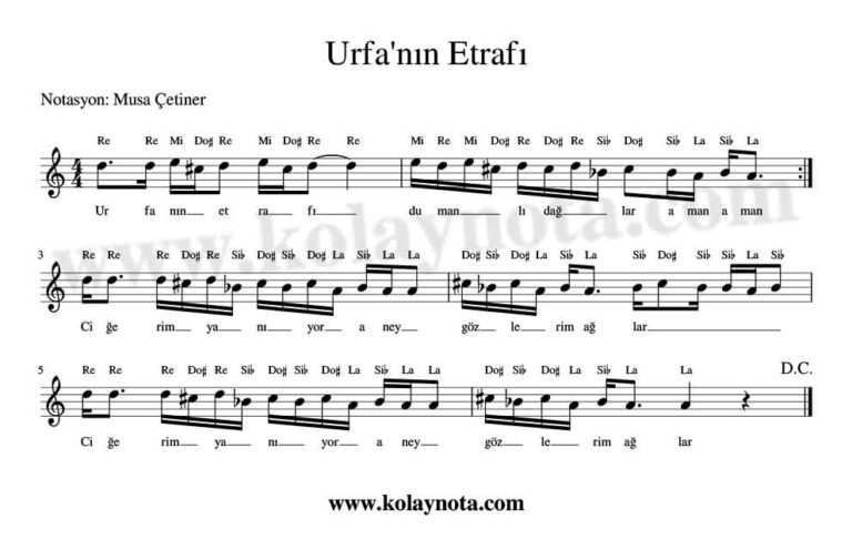 Urfa'nın Etrafı - Do Re Mi Notaları » Kolaynota.com