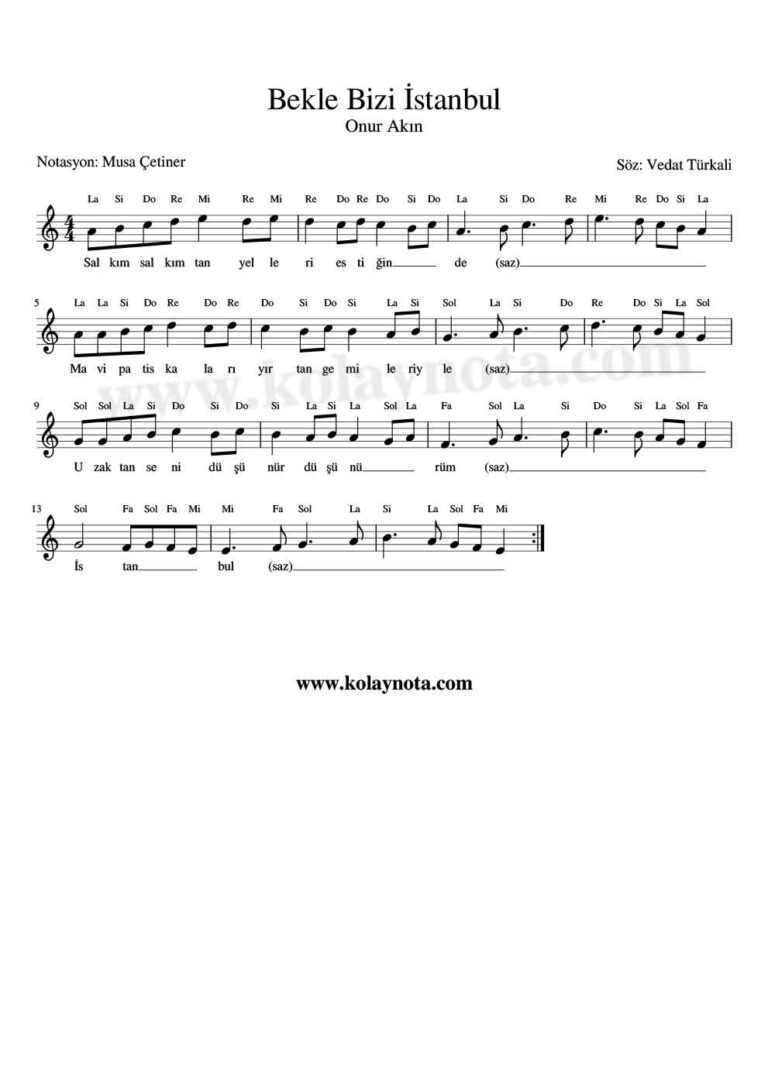 Bekle Bizi İstanbul - Do Re Mi Notaları » Kolaynota.com