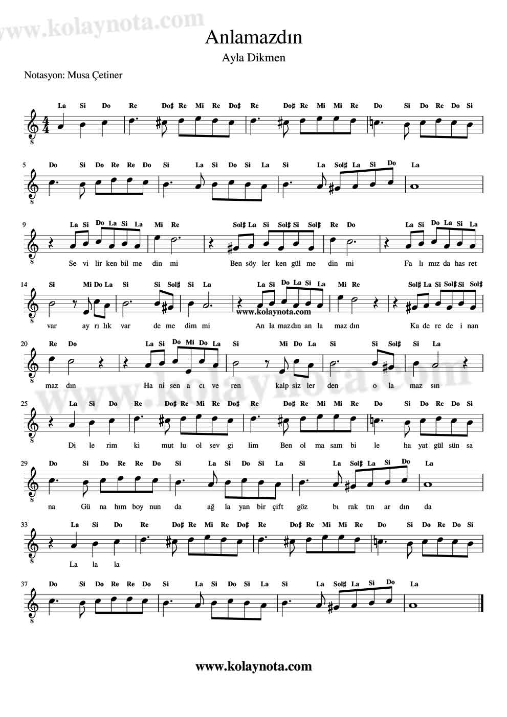 Anlamazdın - Kolay Notası » Kolaynota.com