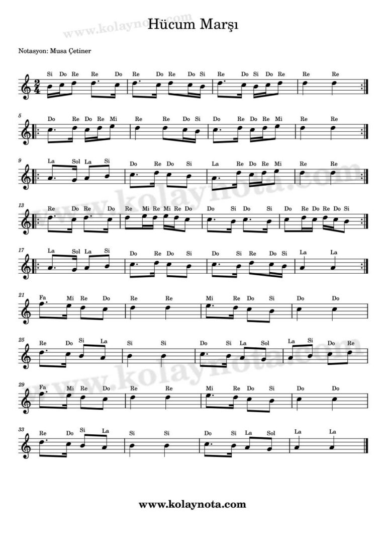 Hücum Marşı Kolay ve Do Re Mi Notaları » Kolaynota.com