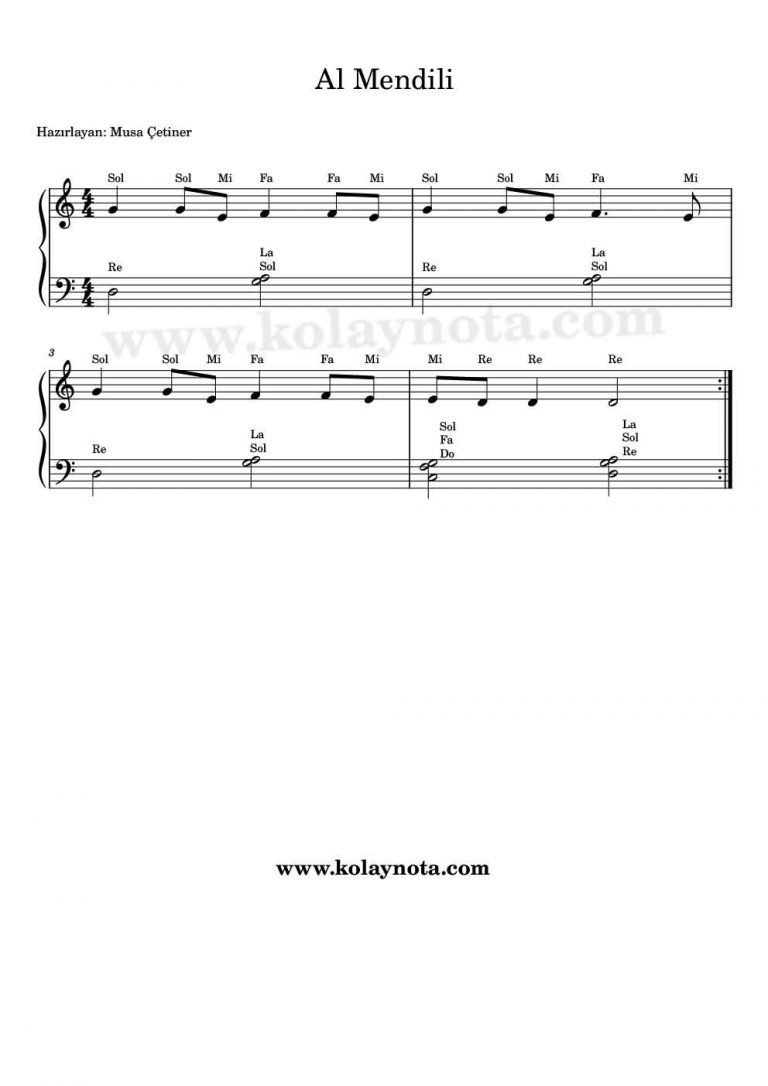 Piano İçin 7 Kolay Şarkı Notası » Kolaynota.com