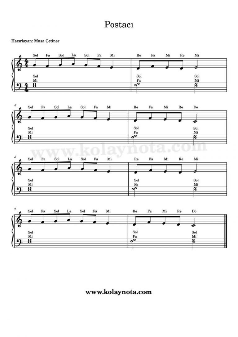 Piano İçin 7 Kolay Şarkı Notası » Kolaynota.com