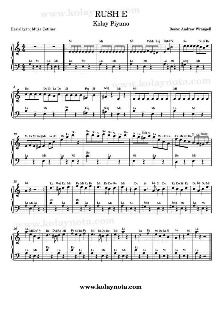 Rush E Piyano Notası » Kolaynota.com
