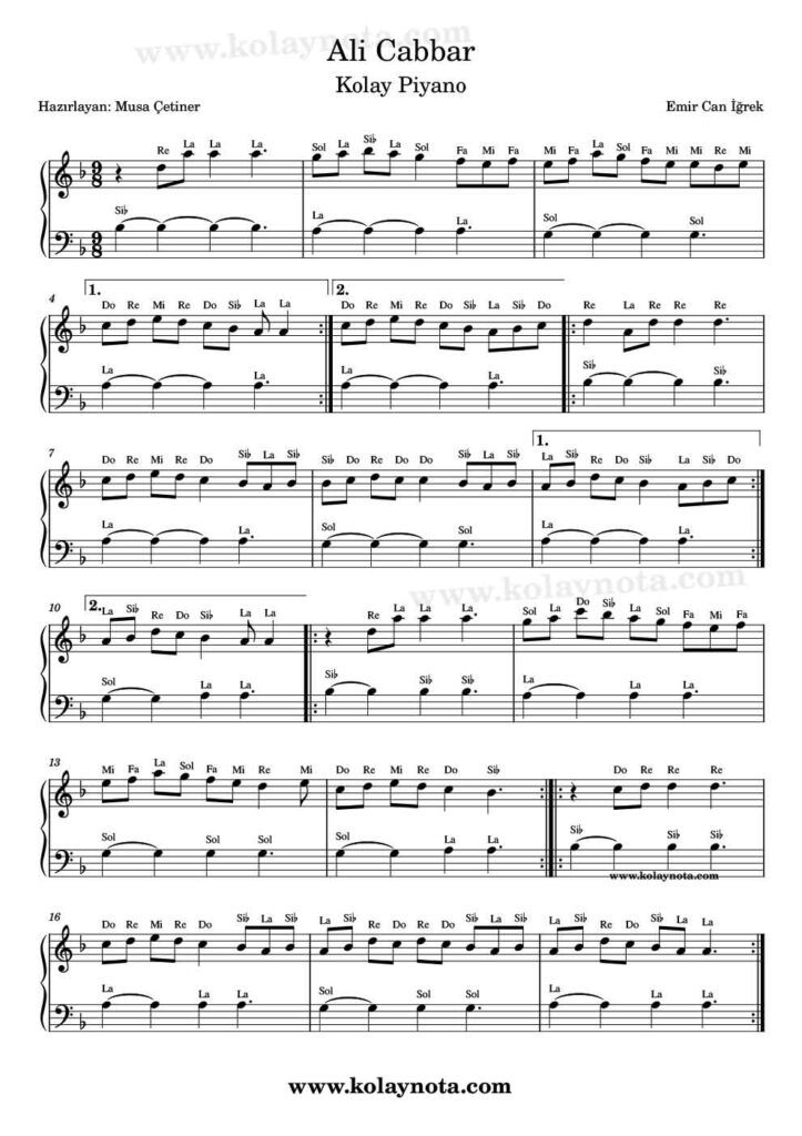 Emir Can İğrek – Ali Cabbar – Nota » Kolaynota.com